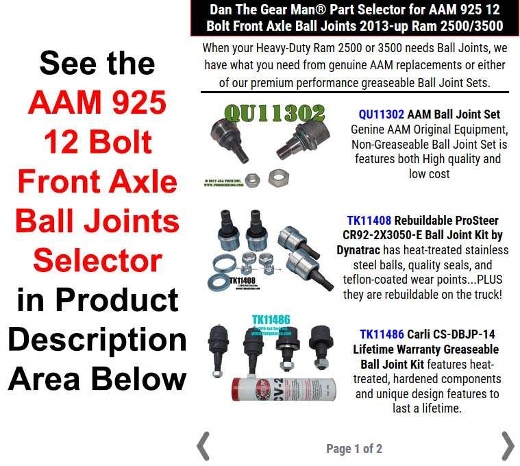 2013-up AAM 925 12 Bolt Front Axle Ball Joint Selector