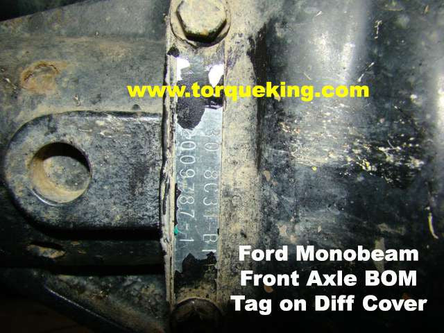 IDN-112 Ford Dana Monobeam Front Axle BOM Tag Location