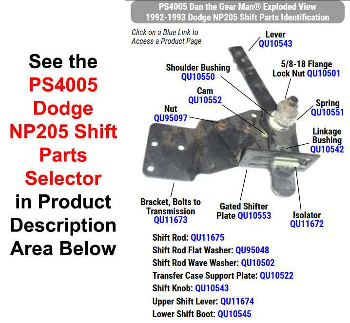 PS4005 1992-1993 Dodge NP205 Shift Parts Selector