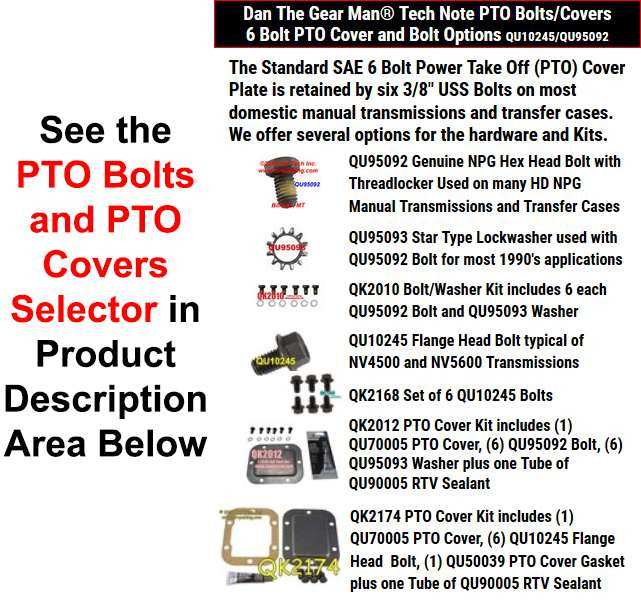 PS1000 PTO Bolts/Cover Selector