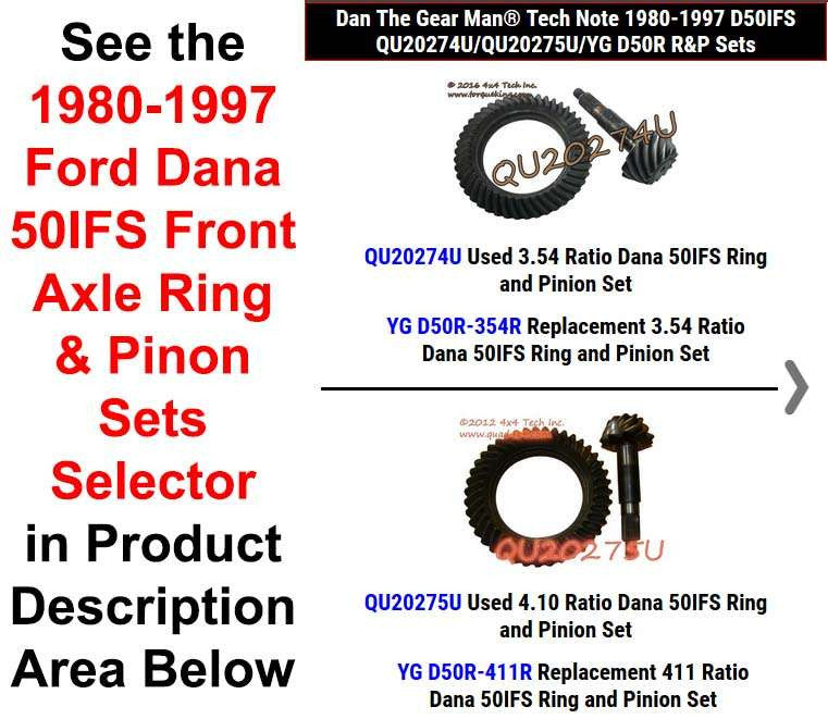 QU20274U QU20275U Yukon 1980-1997 Ford Dana 50IFS Ring & Pinion Sets S