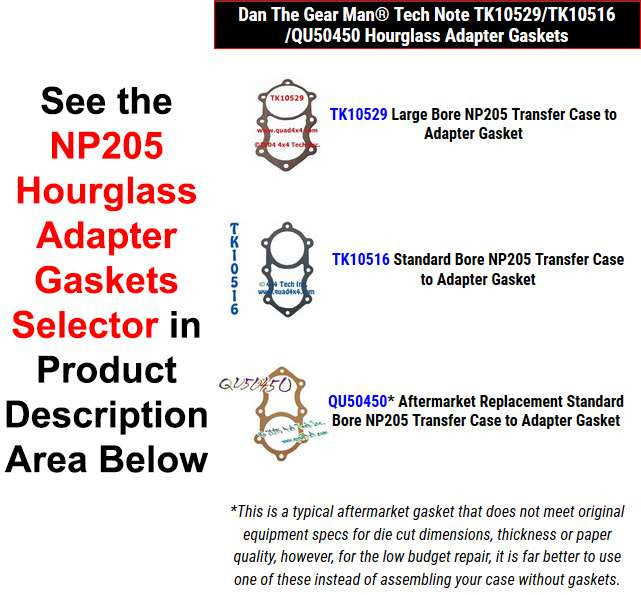 TK10529 TK10516 QU50450 NP205 Hourglass Adapter Gaskets Selector