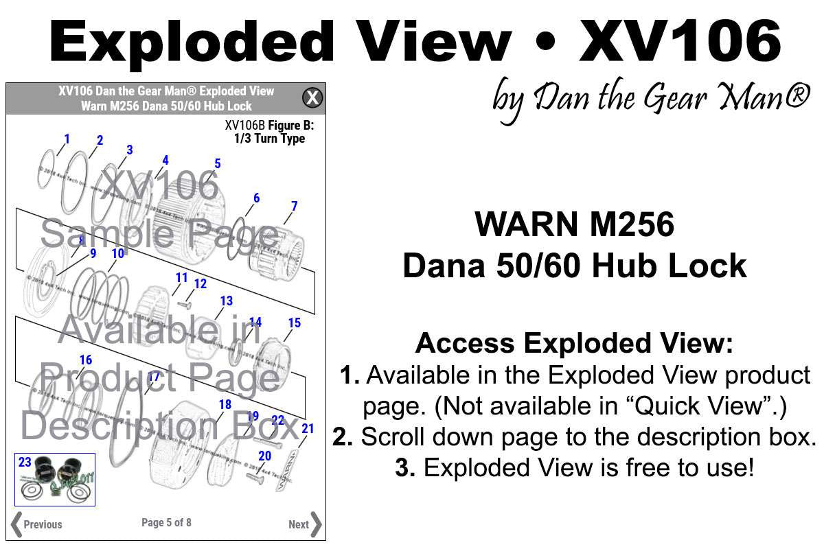 XV106 Warn M256 11690 Dana 50, Dana 60 Manual Hub Exploded View