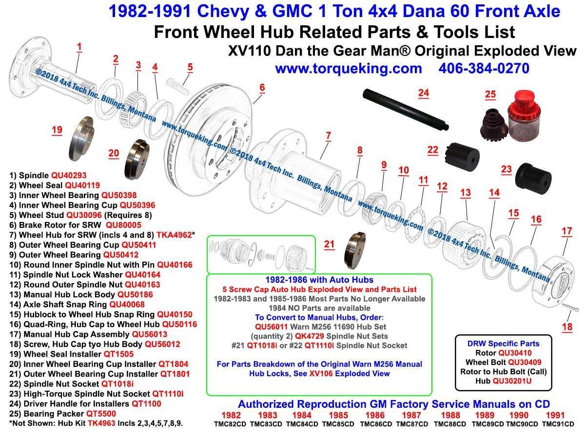 XV110 GM 1 Ton Dana 60 Front Wheel Hub Exploded View Diagram