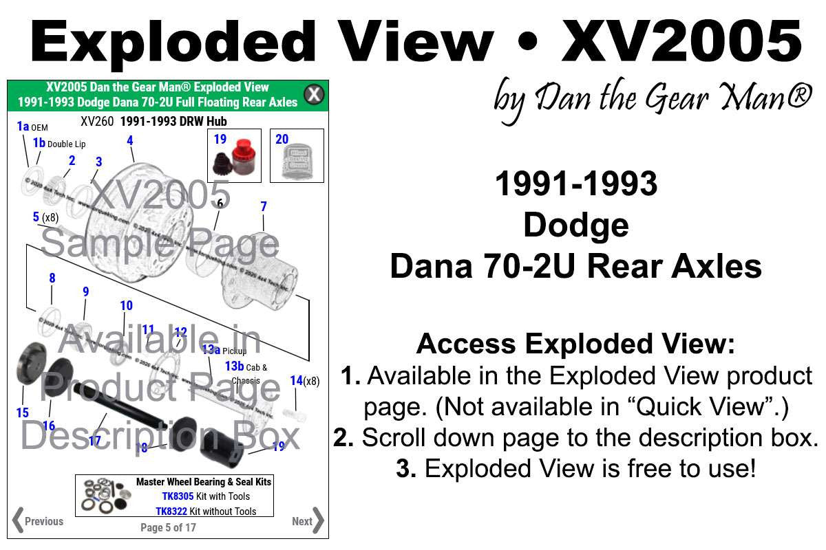 XV2005 1991-1993 Dodge Dana 70 Rear Axle Exploded View