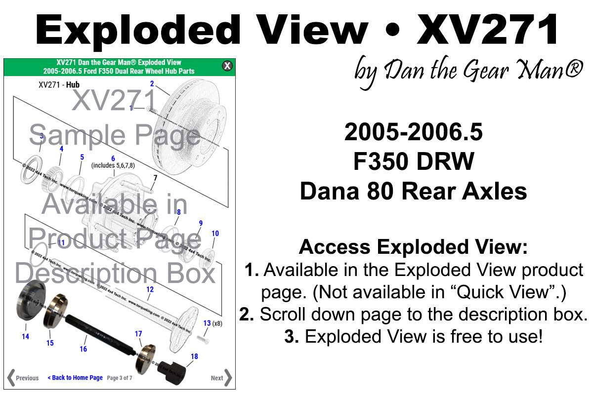 XV271 2005-2006.5 Ford F350 Dana 80 Dual Rear Wheel Hub Exploded View