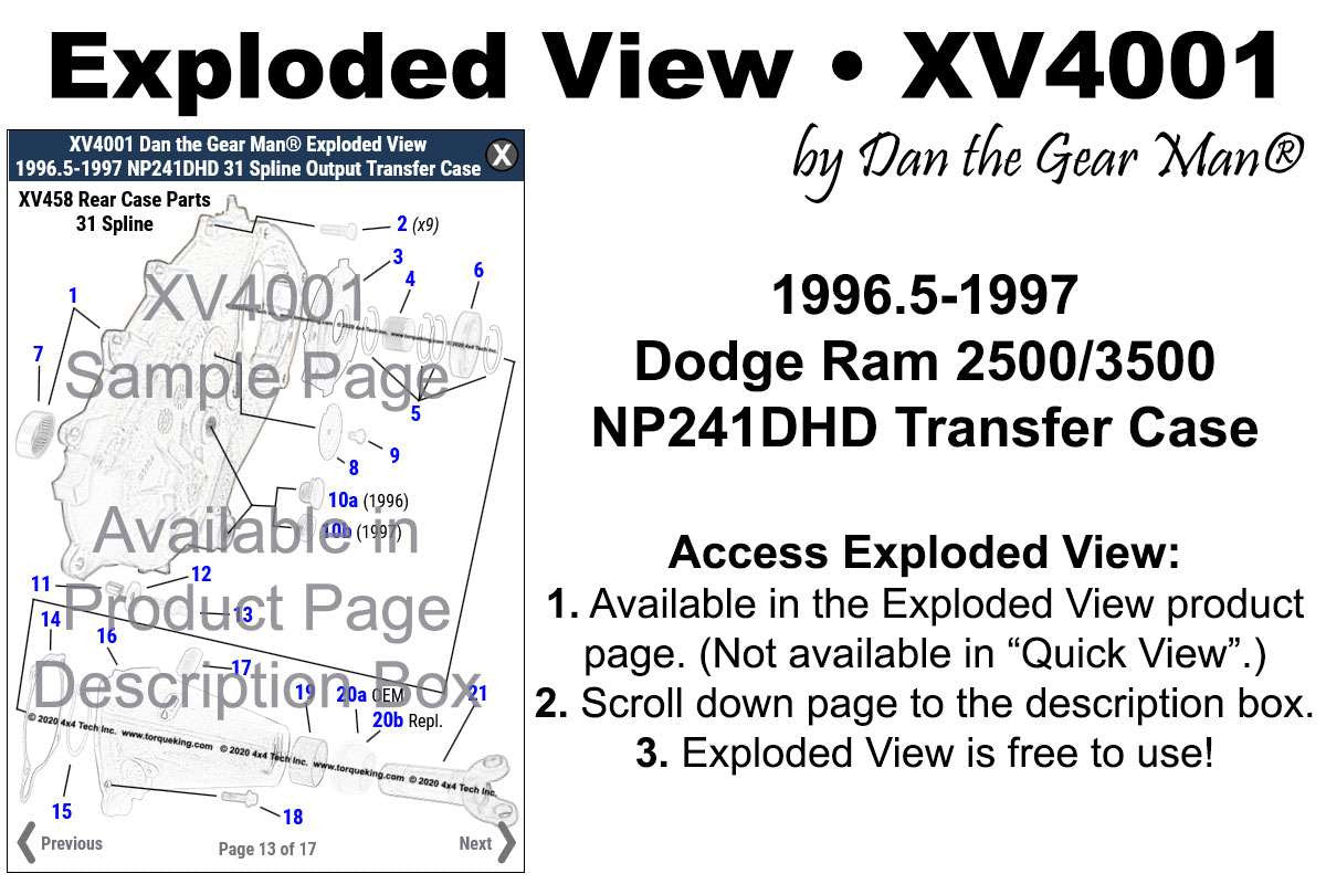 XV4001 1996.5-1997 Dodge NP241DHD Transfer Case Exploded View