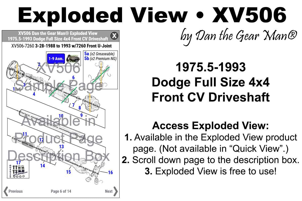 XV506 Exploded View 1975.5-1993 Dodge Full Size 4x4 Front CV Driveshaft
